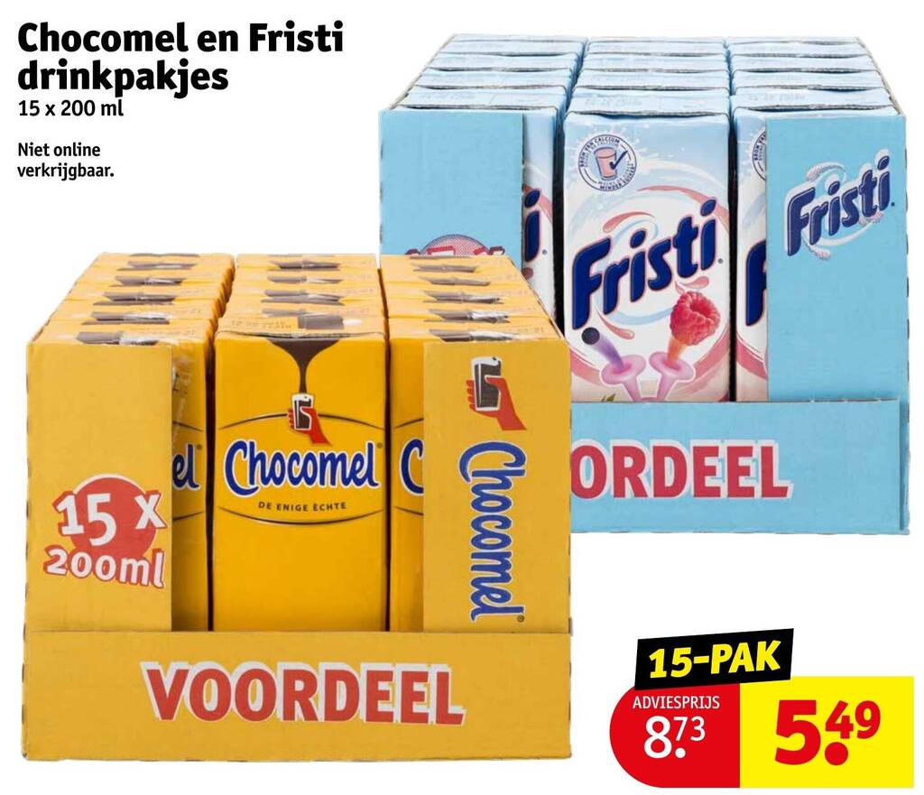 Chocomel en Fristi drinkpakjes 15 x 200 ml aanbieding bij Kruidvat