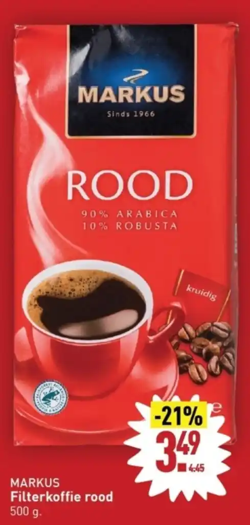 MARKUS Filterkoffie rood 500g aanbieding bij ALDI
