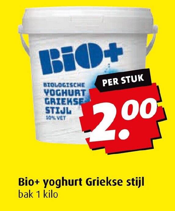 Bio+ yoghurt Griekse stijl bak 1 kilo aanbieding bij Boni