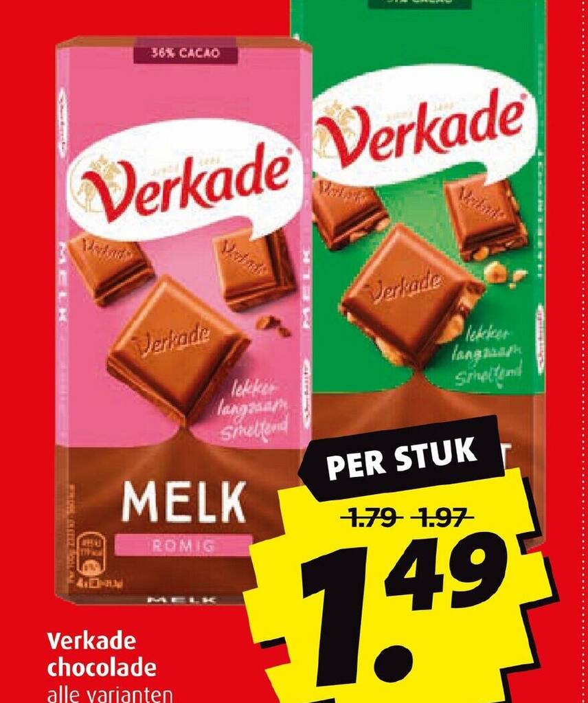 Verkade chocolade alle varianten reep 111 gram aanbieding bij Boni