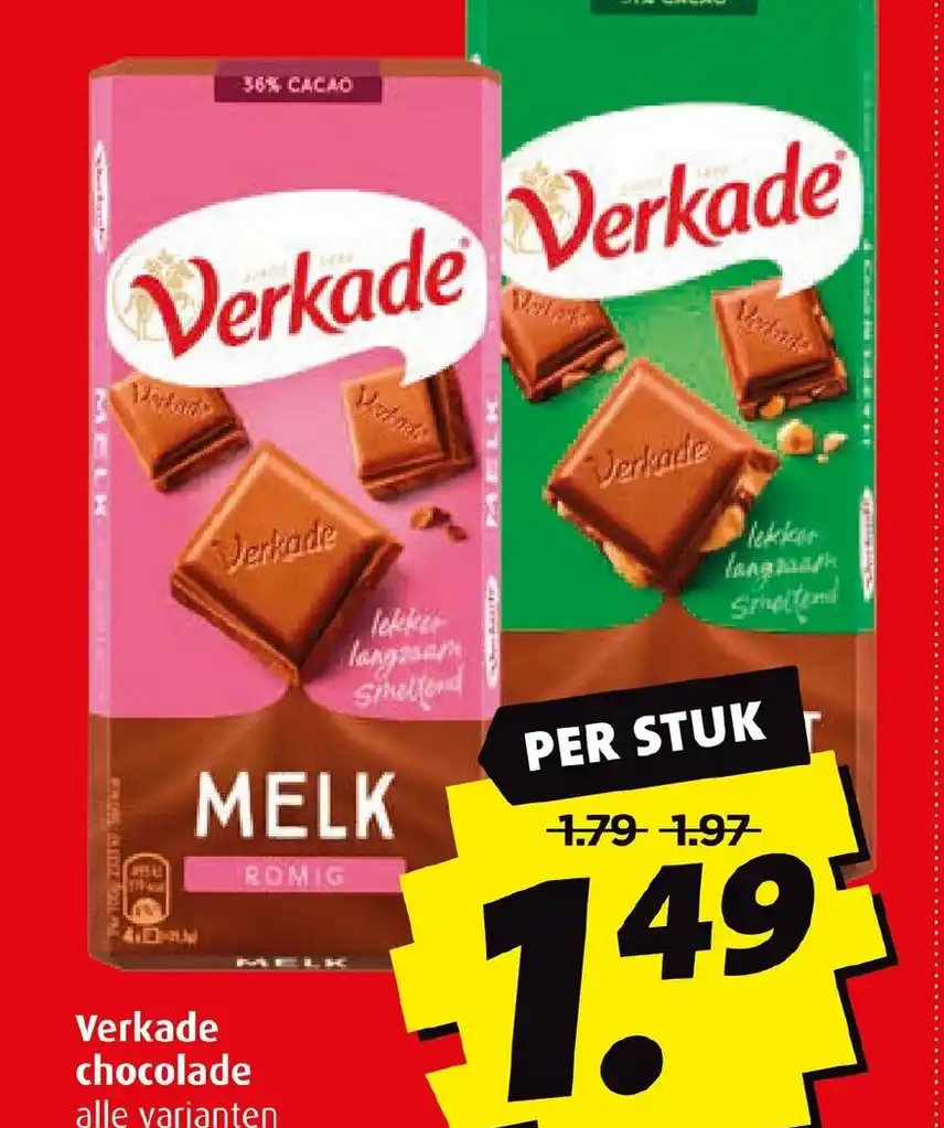 Verkade chocolade alle varianten reep 111 gram aanbieding bij Boni