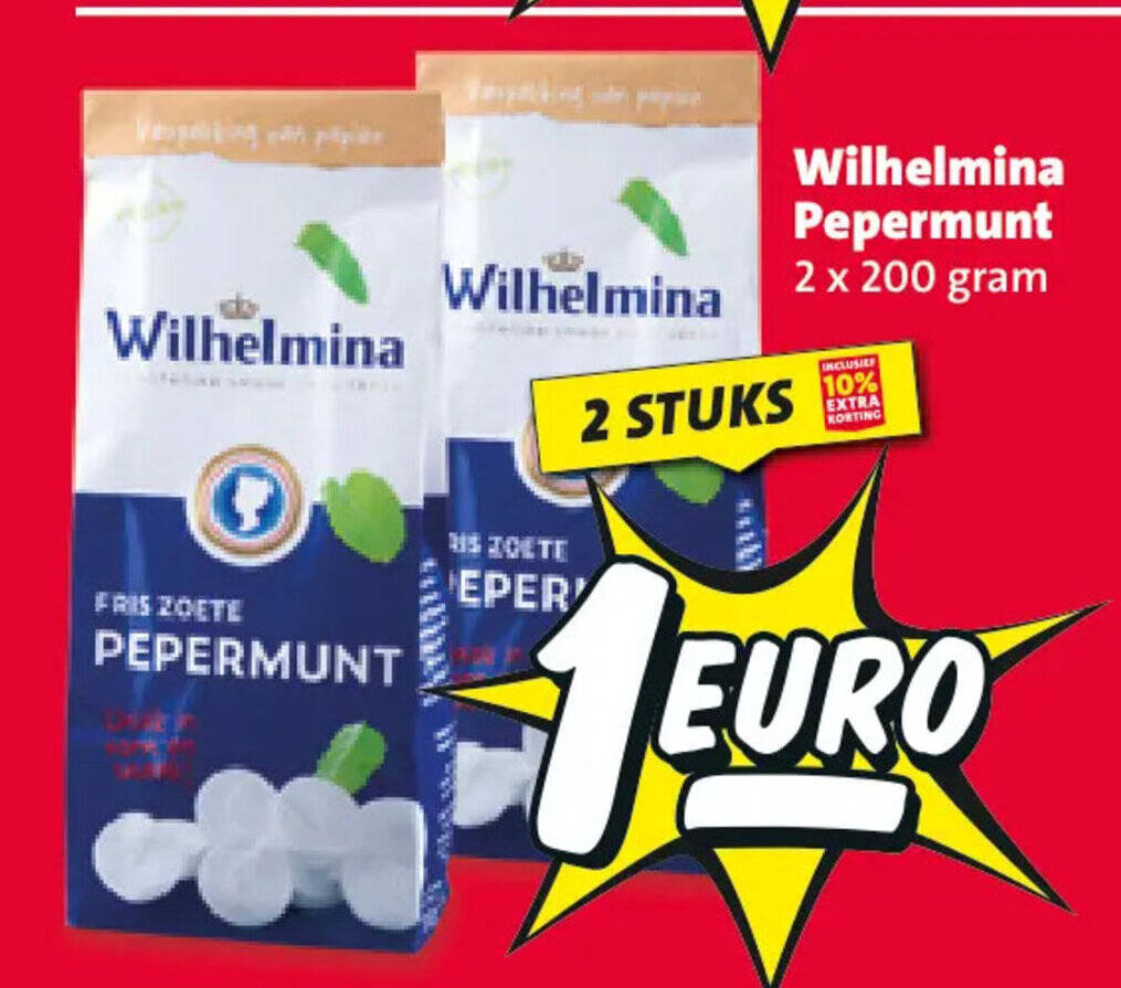 Wilhelmina Pepermunt 2 x 200 gram aanbieding bij Nettorama