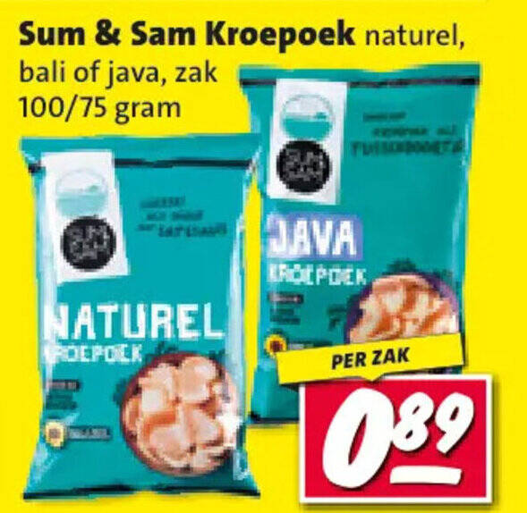 Sum & Sam Kroepoek naturel, bali of java, 100/75 gram aanbieding bij Nettorama