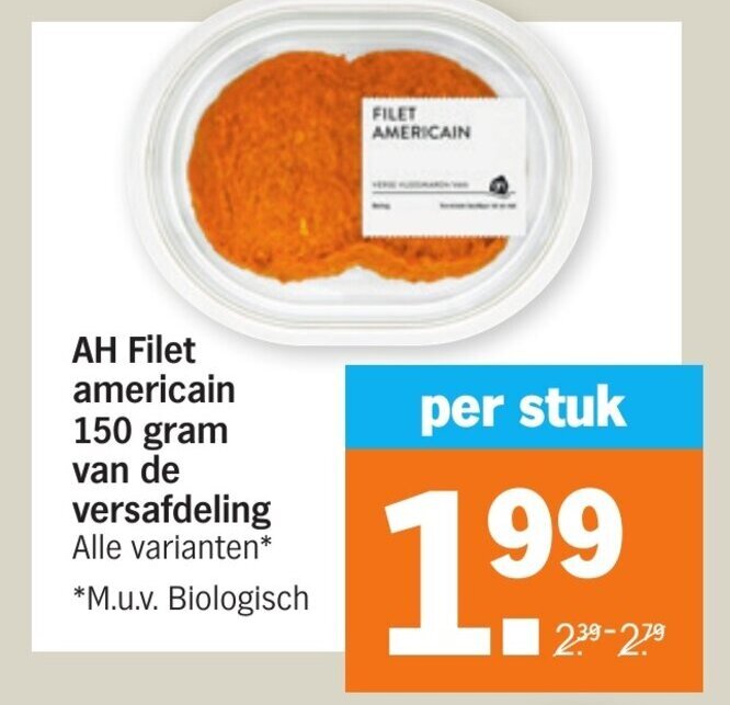 AH Filet americain 150g van de versafdeling aanbieding bij Albert Heijn
