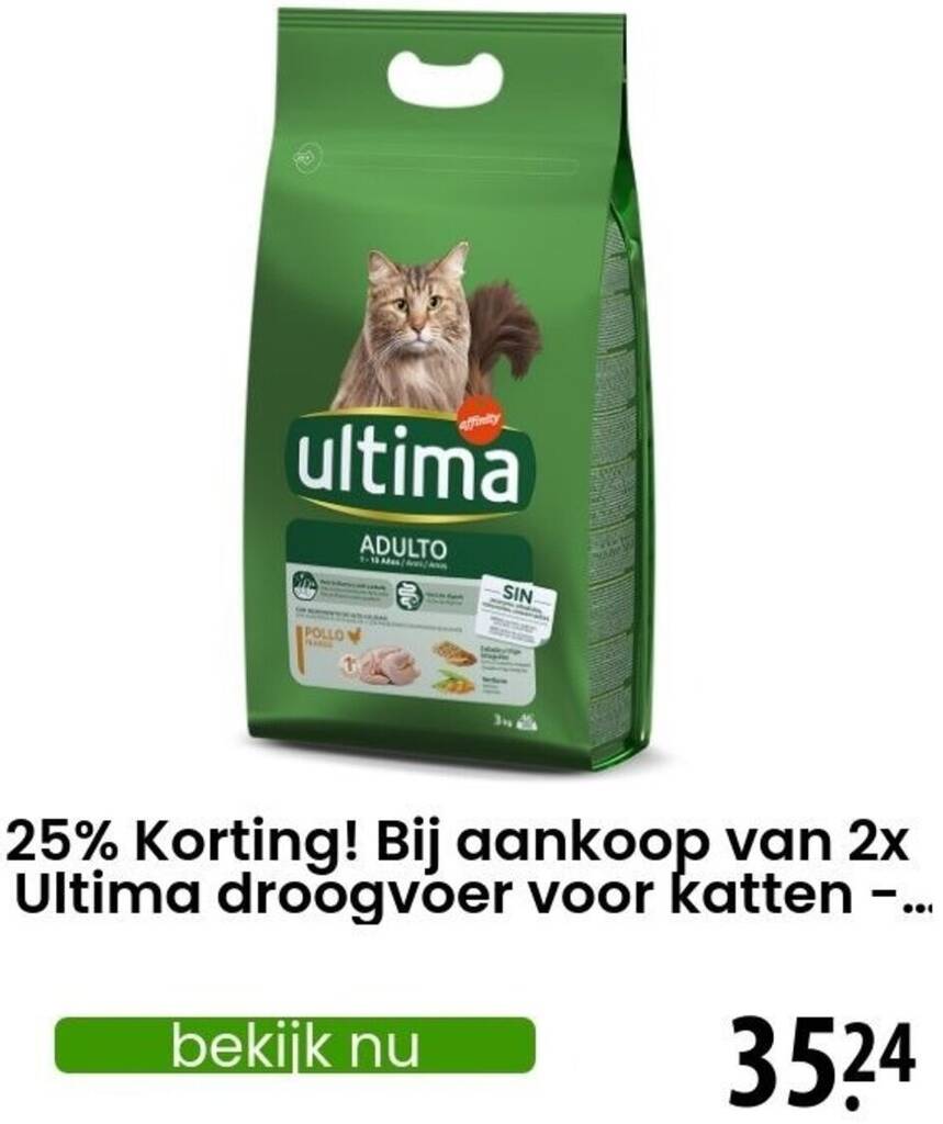 2x Ultima droogvoer voor katten aanbieding bij Zooplus