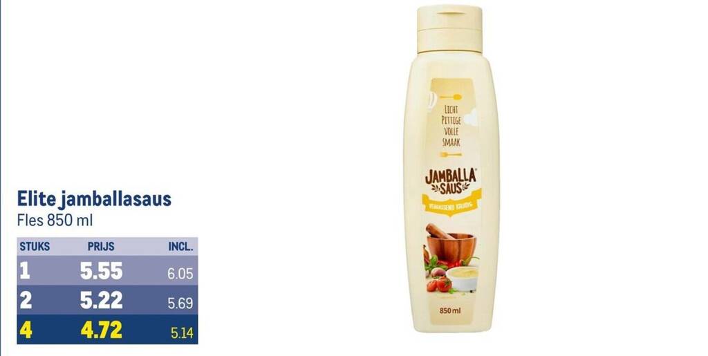 Elite jamballasaus fles 850 ml 850-ml aanbieding bij Makro