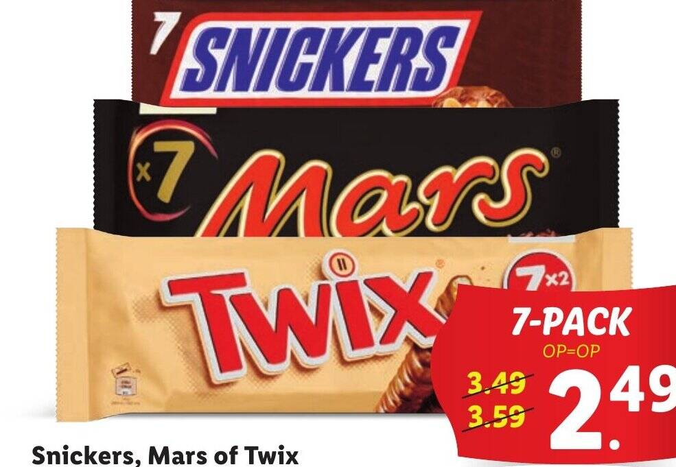 Snickers, Mars of Twix 7-pack aanbieding bij Lidl
