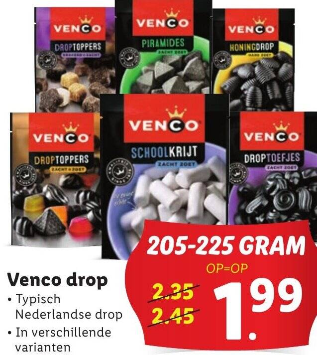 Venco drop 205-225 gram aanbieding bij Lidl