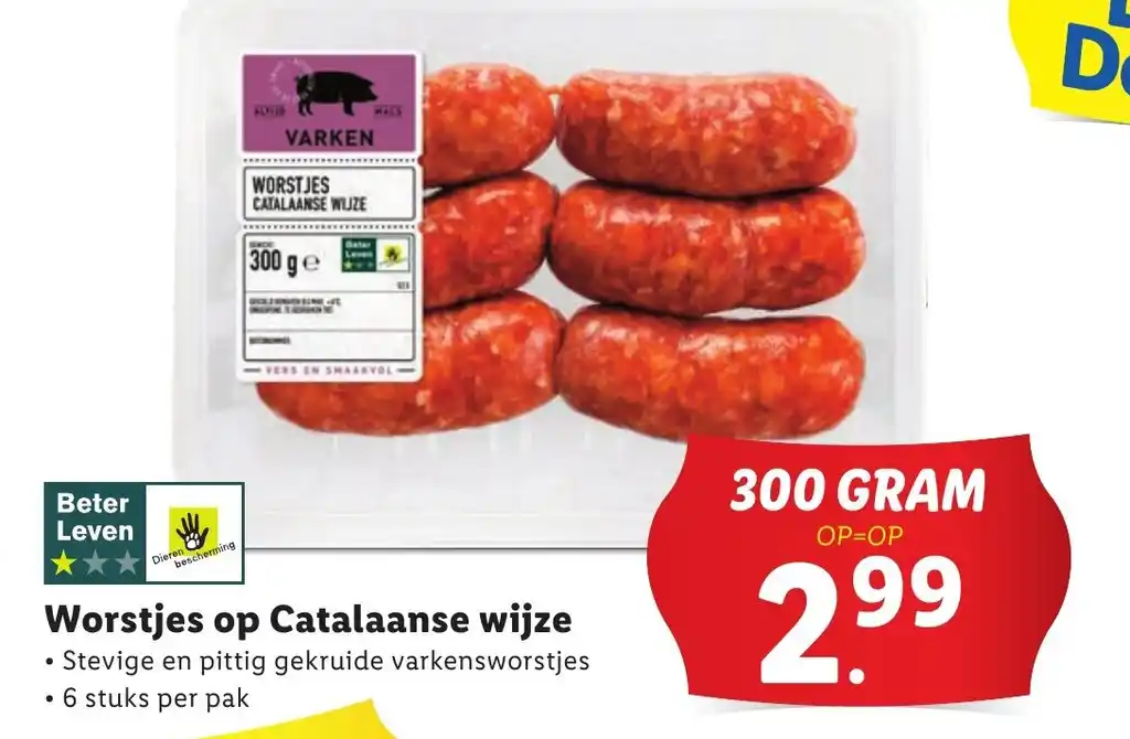 Worstjes op Catalaanse wijze 300 gram aanbieding bij Lidl