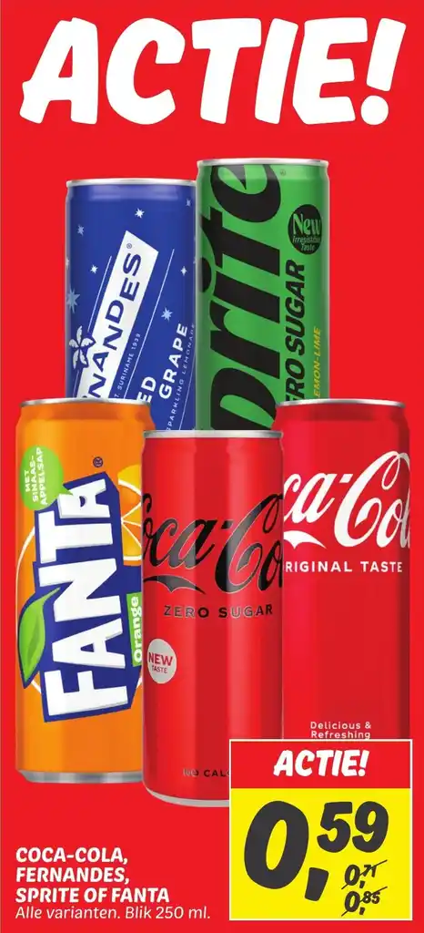 COCA-COLA, FERNANDES, SPRITE OF FANTA 250ml aanbieding bij Dekamarkt