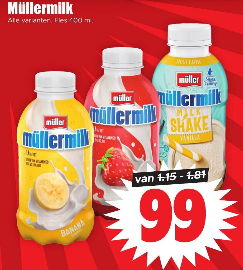 Mullermilk fles 400 ml aanbieding bij Dirk