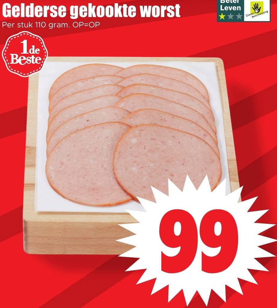 Gelderse gekookte worst per stuk aanbieding bij Dirk