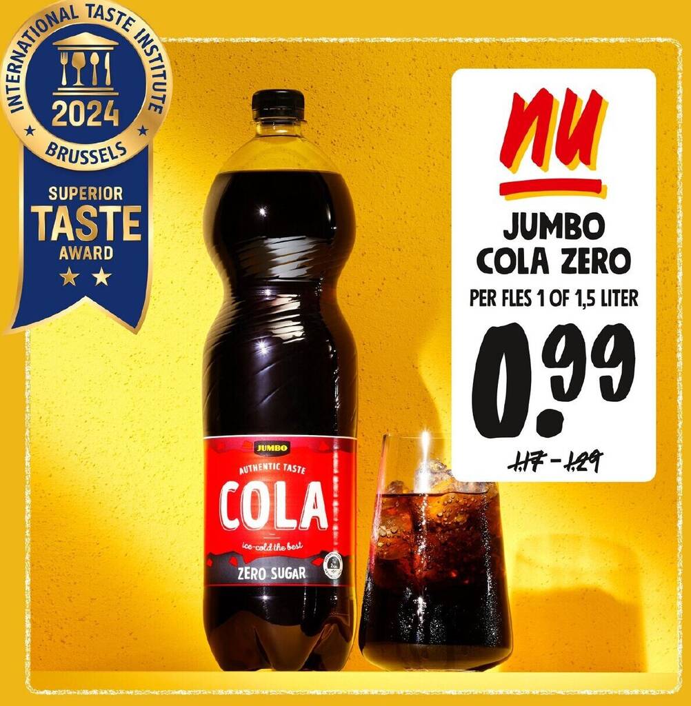 Cola zero 1,5 liter 1.5 liter aanbieding bij Jumbo