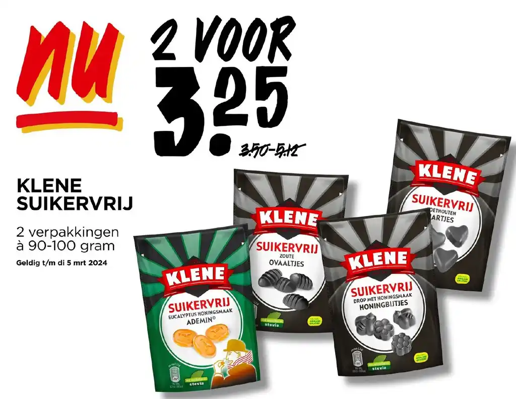 Klene suikervrij 90 - 100 gram aanbieding bij Jumbo