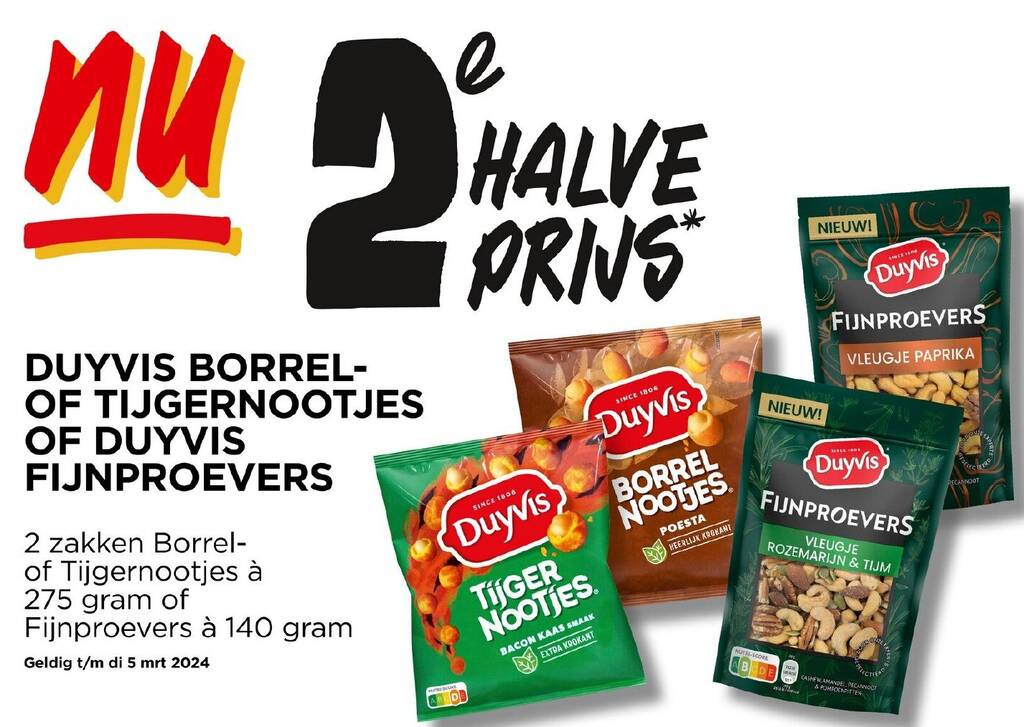 Duyvis borrel of tijgernootjes of duyvis fijnproevers aanbieding bij Jumbo
