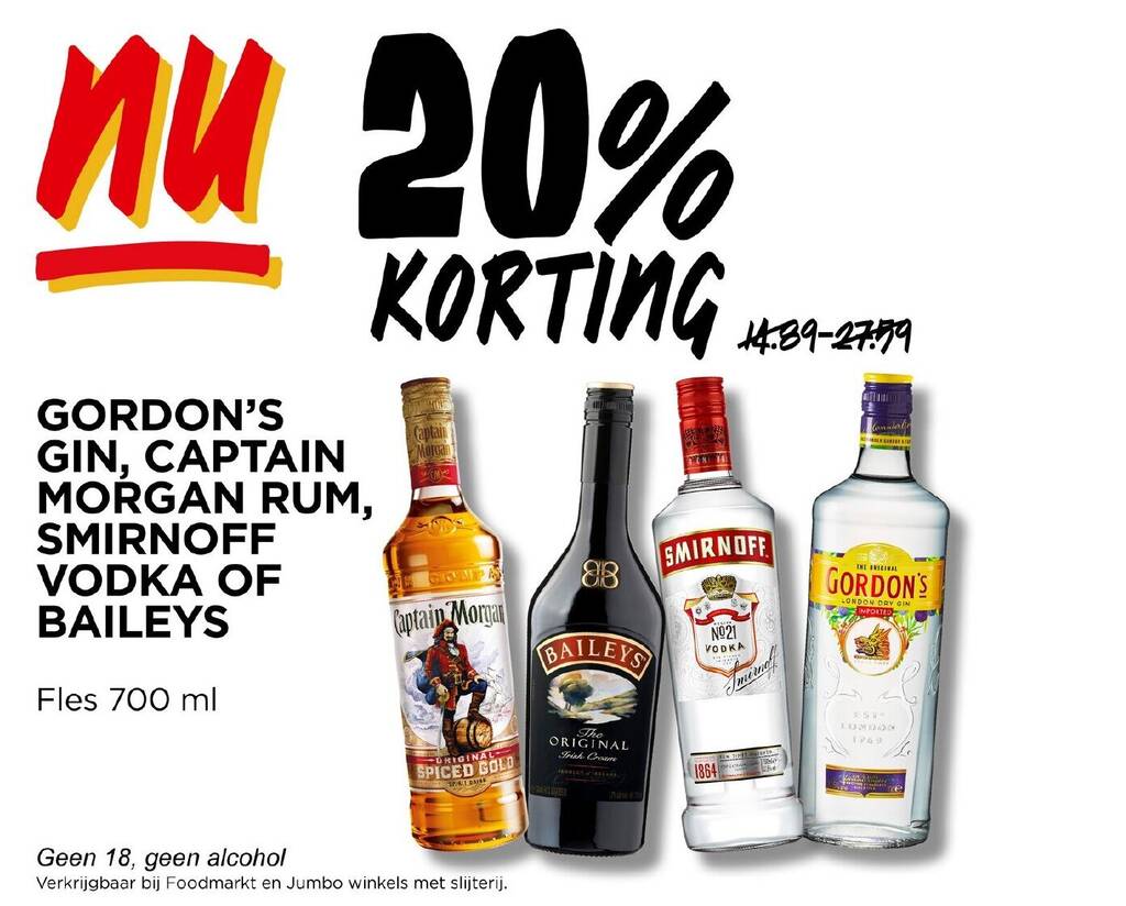 Gordon's gin captain morgan rum smirnoff vodka of baileys 700 ml ...