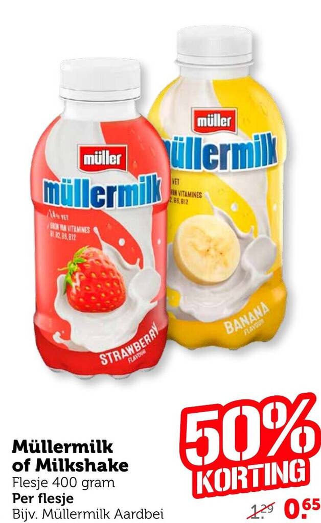 Müllermilk of Milkshake Flesje 400 gram aanbieding bij Coop