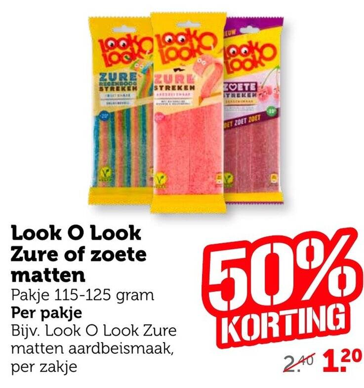 Look O Look Zure of zoete matten Pakje 115-125 gram aanbieding bij Coop