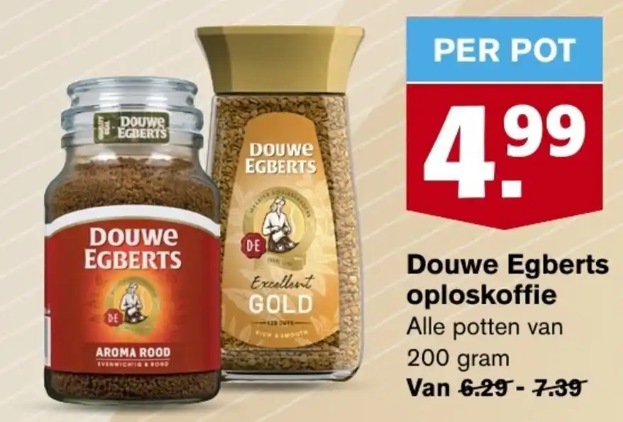 Douwe Egberts oploskoffie 200g aanbieding bij Hoogvliet
