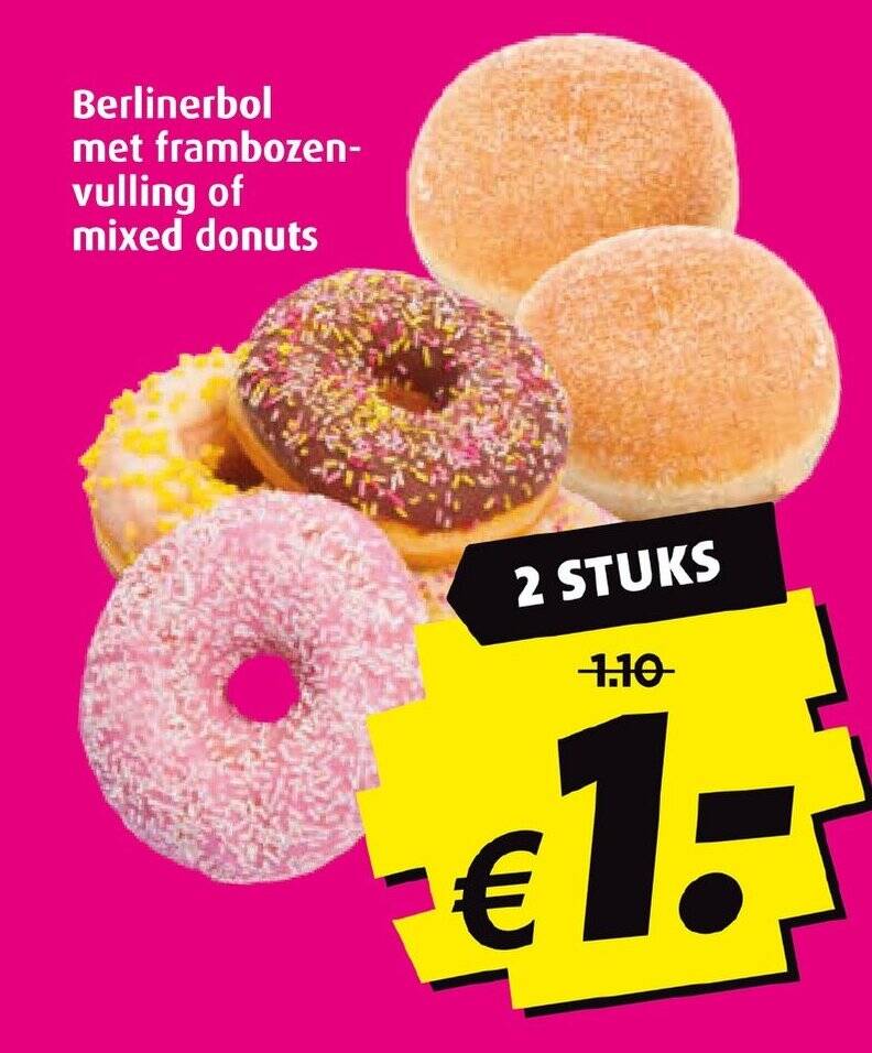 Berlinerbol met frambozen of mixed donuts aanbieding bij Boni