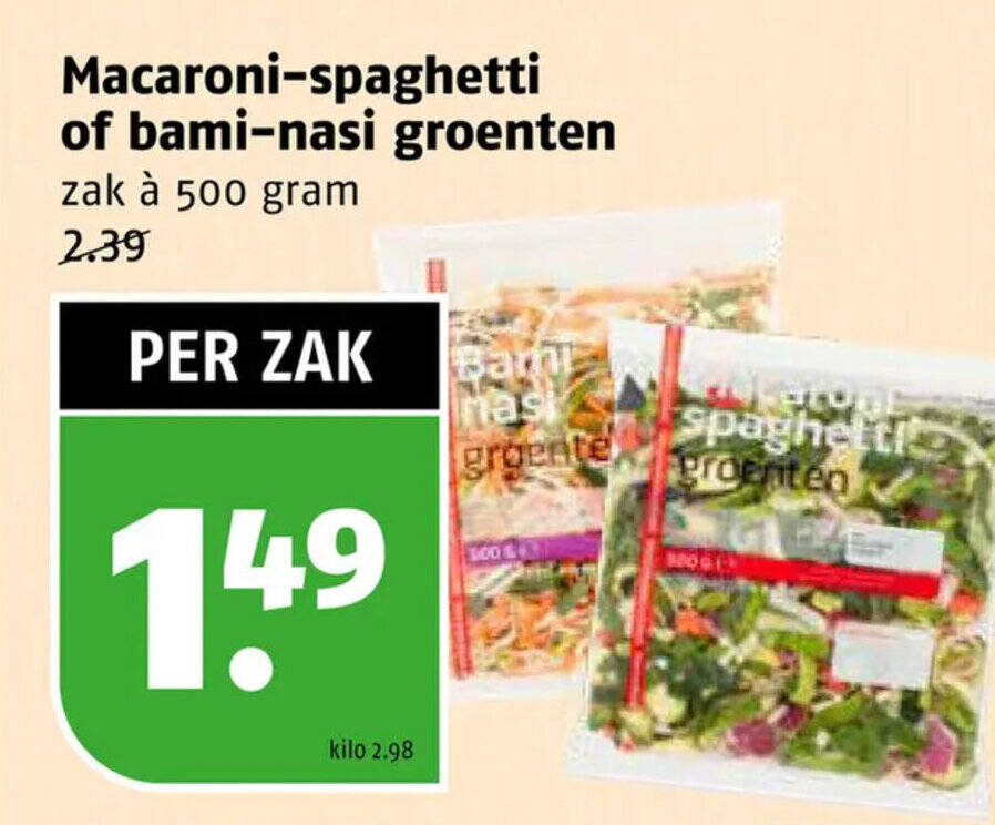Macaroni spaghetti of bami nasi groenten 500 gram PER ZAK aanbieding ...