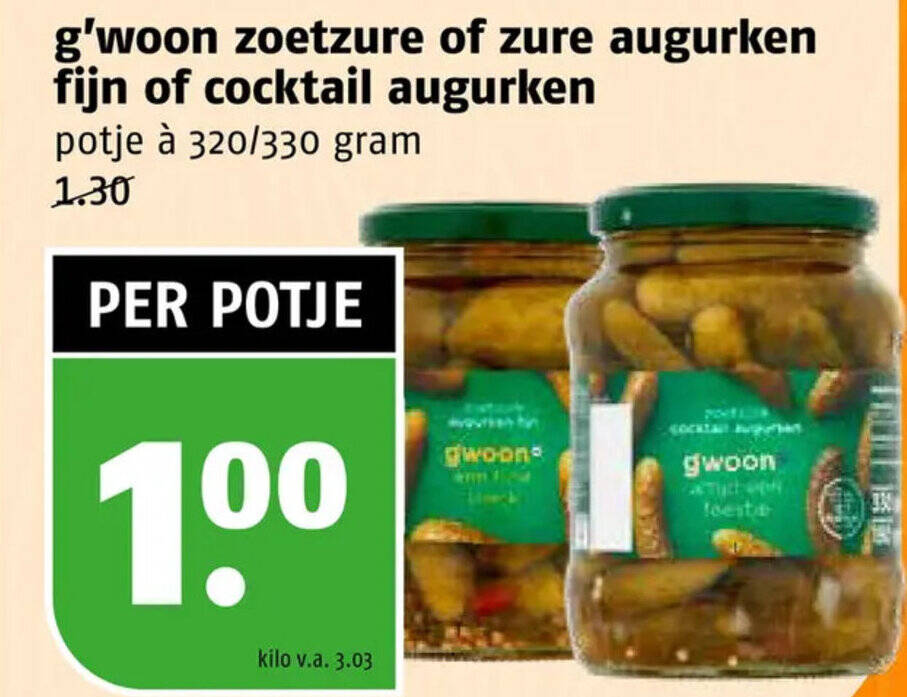 g'woon zoetzure of zure augurken fijn of cocktail augurken 320 330 gram ...