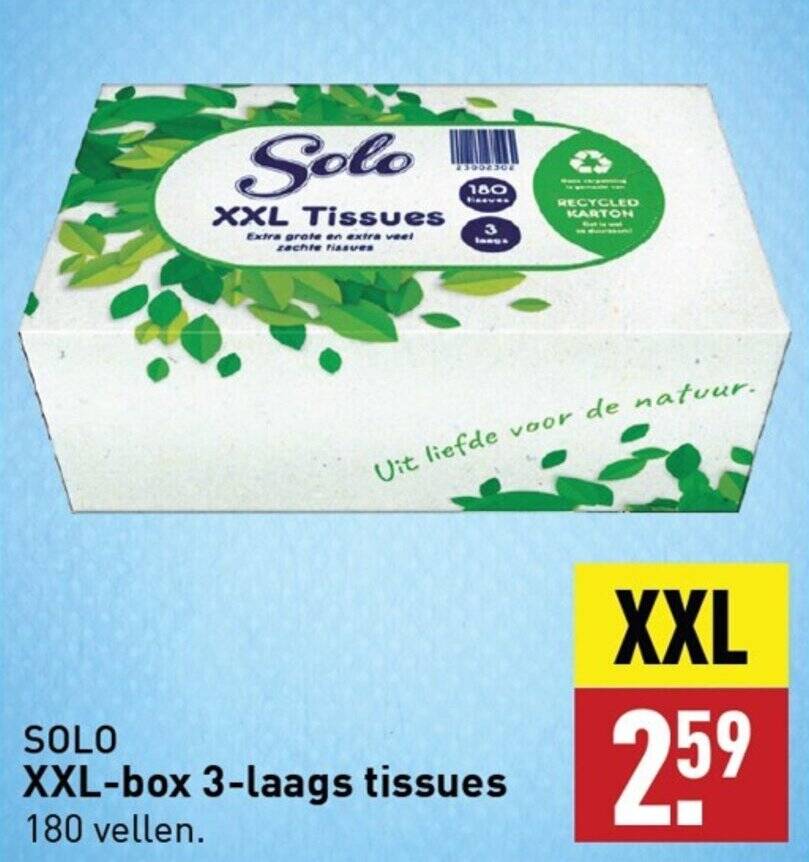 SOLO XXL-box 3-laags tissues aanbieding bij ALDI