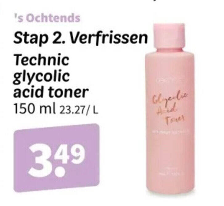 Stap 2. Verfrissen Technic glycolic acid toner 150 ml aanbieding bij Wibra