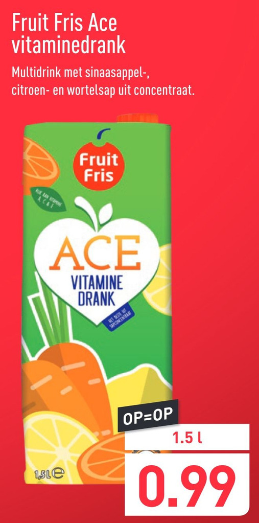 Fruit Fris Ace vitaminedrank 1,5liter aanbieding bij ALDI