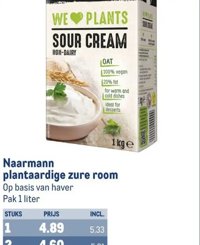 Naarmann plantaardige zure room pak 1 liter aanbieding bij Makro