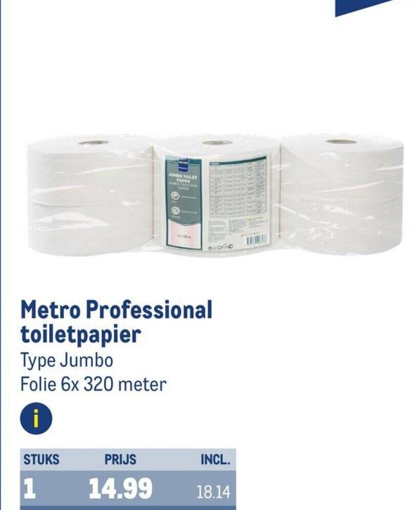 Metro Professional toiletpapier Type Jumbo folie 6x 320 meter ...