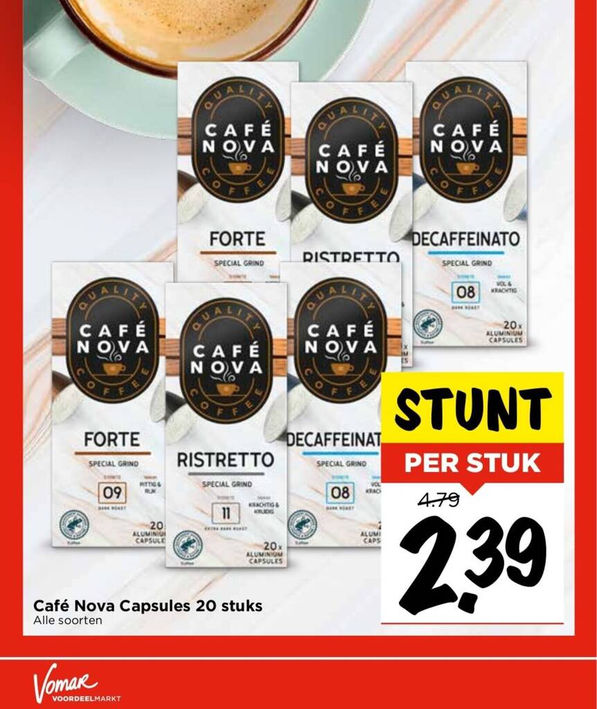 Café Nova capsules 20 stuks aanbieding bij Vomar Voordeelmarkt