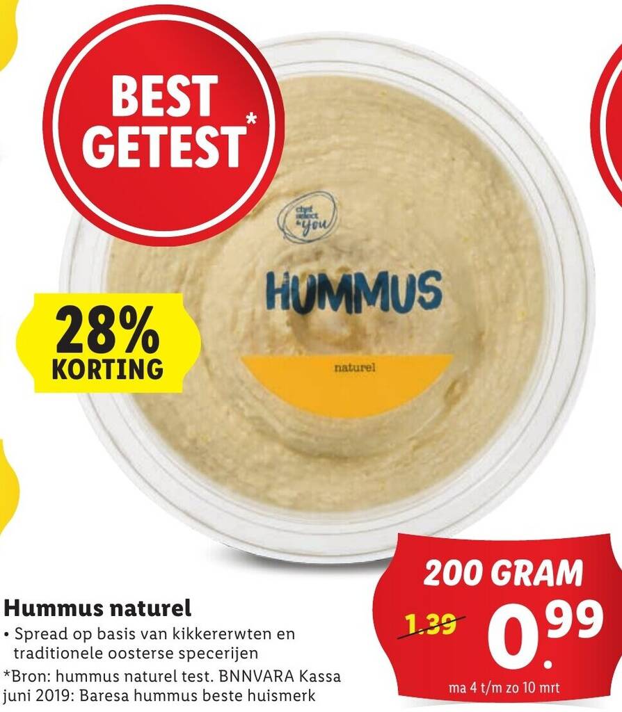 Hummus naturel 200g aanbieding bij Lidl