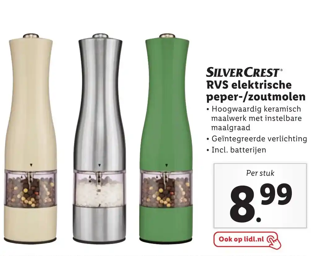 SILVERCREST RVS elektrische peper-/zoutmolen aanbieding bij Lidl