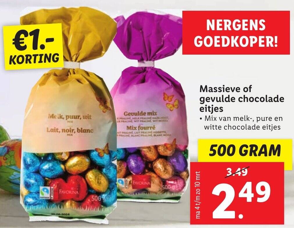 Massieve of gevulde chocolade eitjes 500g aanbieding bij Lidl