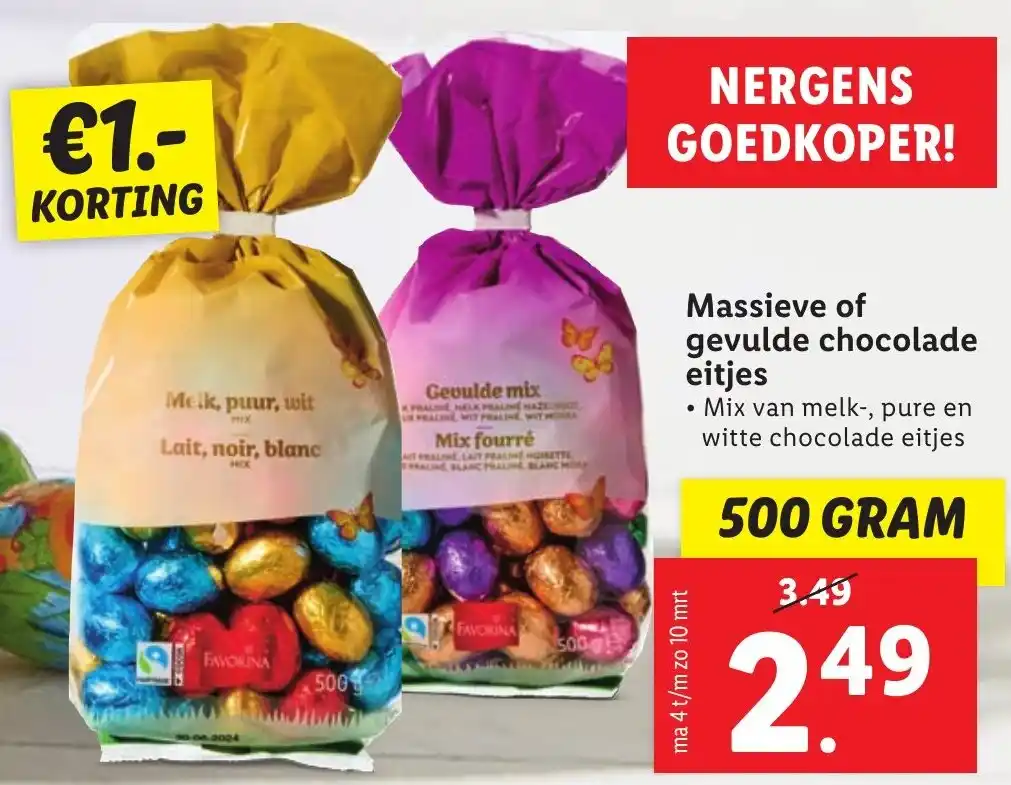 Massieve of gevulde chocolade eitjes 500g aanbieding bij Lidl