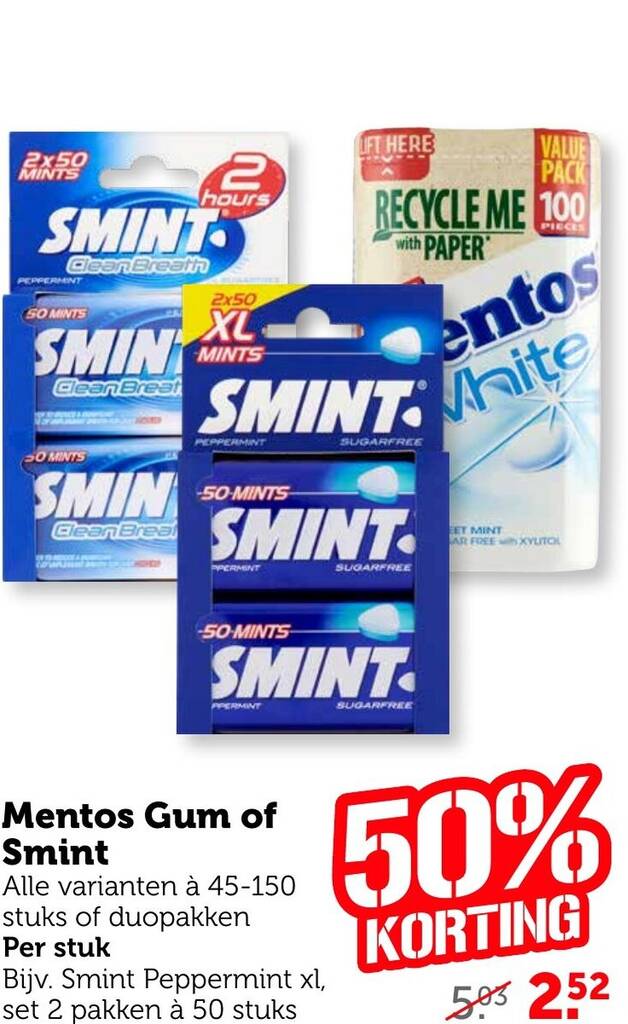 Mentos Gum of Smint aanbieding bij Coop