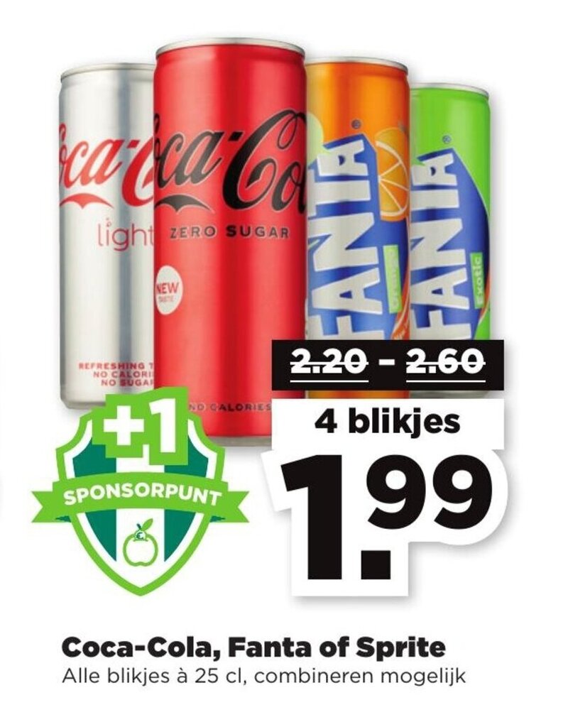 Coca-cola, Fanta of Sprite 25cl aanbieding bij PLUS