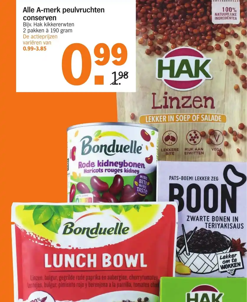 Alle A-merk peulvruchten 2 pakken a 190 gram aanbieding bij Albert Heijn