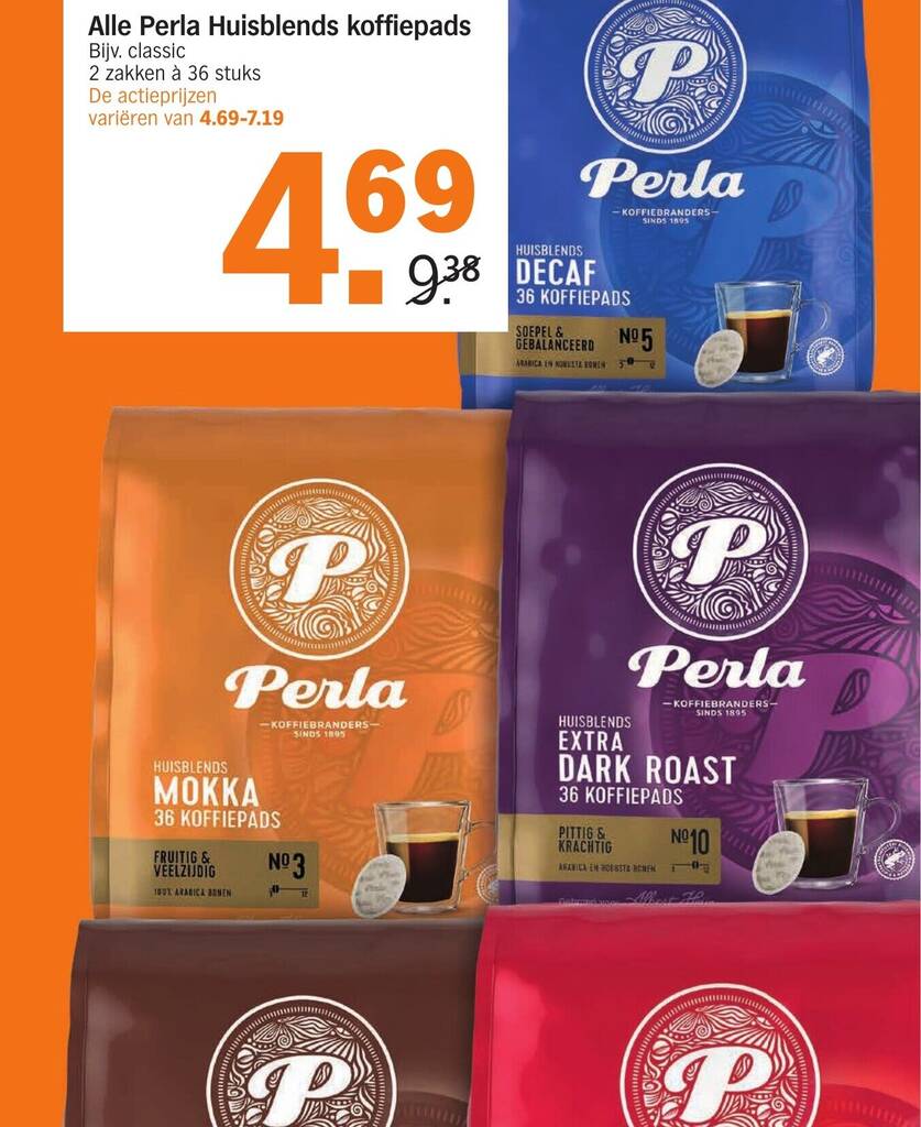 Alle Perla huisblends koffiepads 2 zakken a 36 stuks aanbieding bij ...