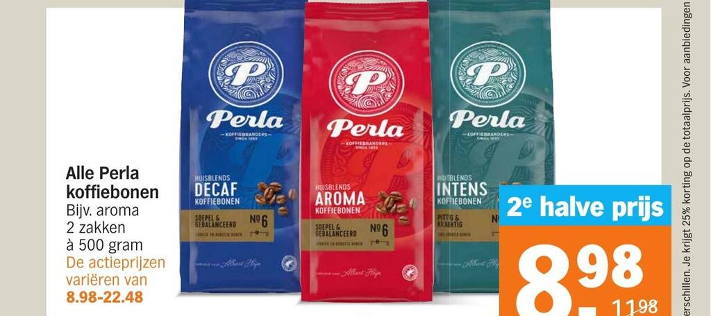 Alle Perla koffiebonen 2 zakken aanbieding bij Albert Heijn