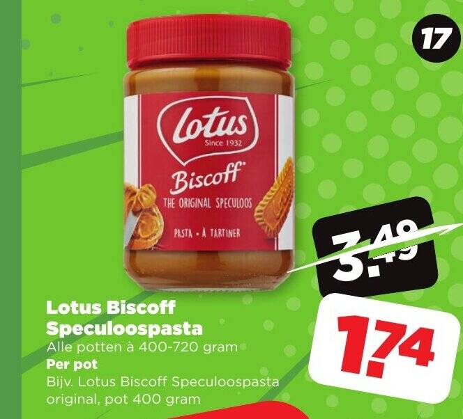 Lotus biscoff speculoospasta alle potten à 400-720 gram aanbieding bij PLUS