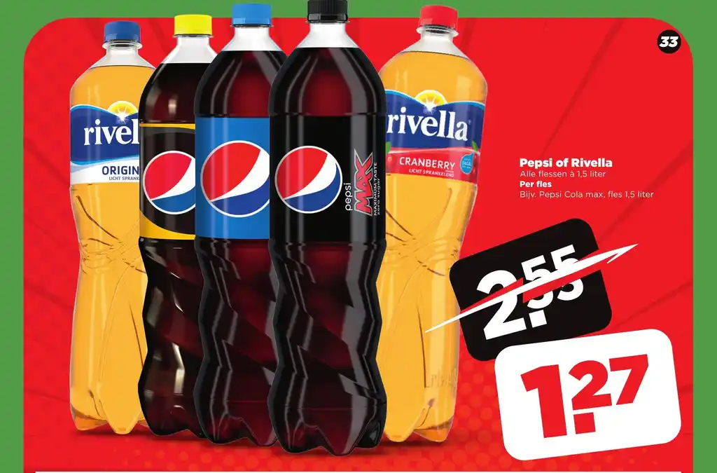 Pepsi of Rivella 1,5 liter aanbieding bij PLUS