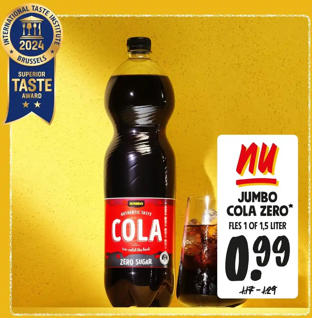 COLA ZERO FLES 1 OF 1,5 LITER aanbieding bij Jumbo
