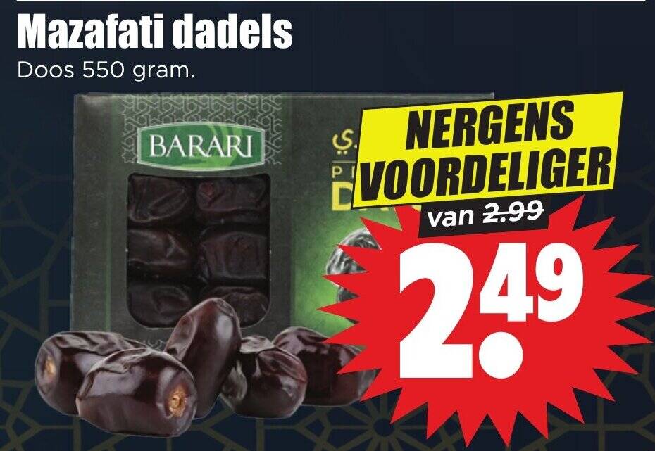 Mazafati dadels Doos 550 gram. aanbieding bij Dirk