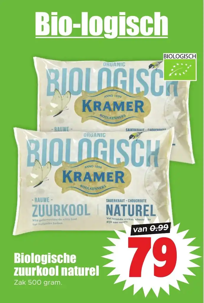 Biologische zuurkool naturel Zak 500 gram. aanbieding bij Dirk