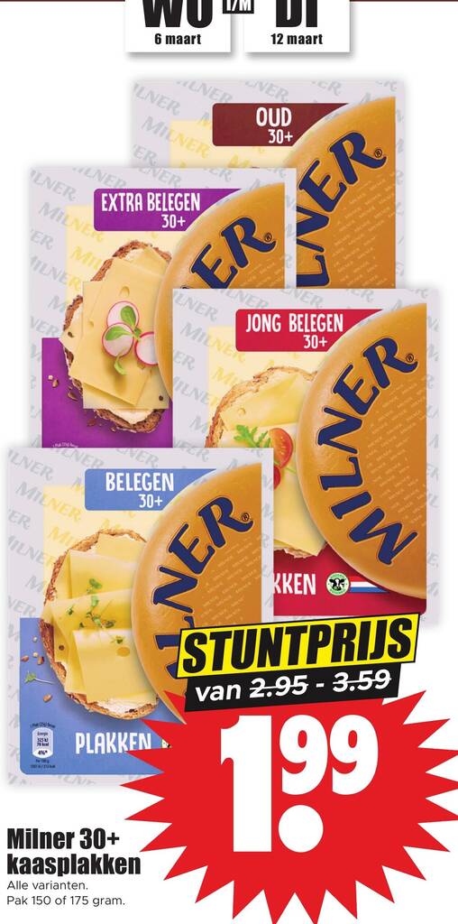 Milner 30+ kaasplakken aanbieding bij Dirk