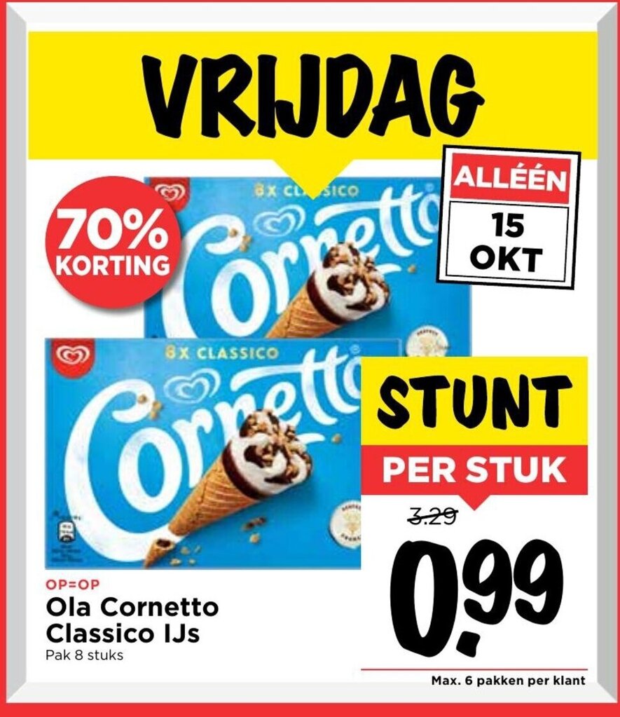 Ola Cornetto Classico IJs 8st aanbieding bij Vomar Voordeelmarkt