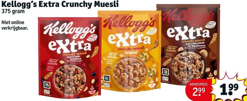 Kellogg's Extra Crunchy Muesli 375 gram aanbieding bij Kruidvat