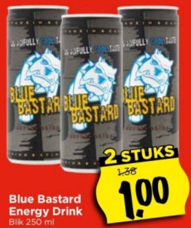 Blue Bastard Energy Drink Blik 250 ml aanbieding bij Vomar Voordeelmarkt
